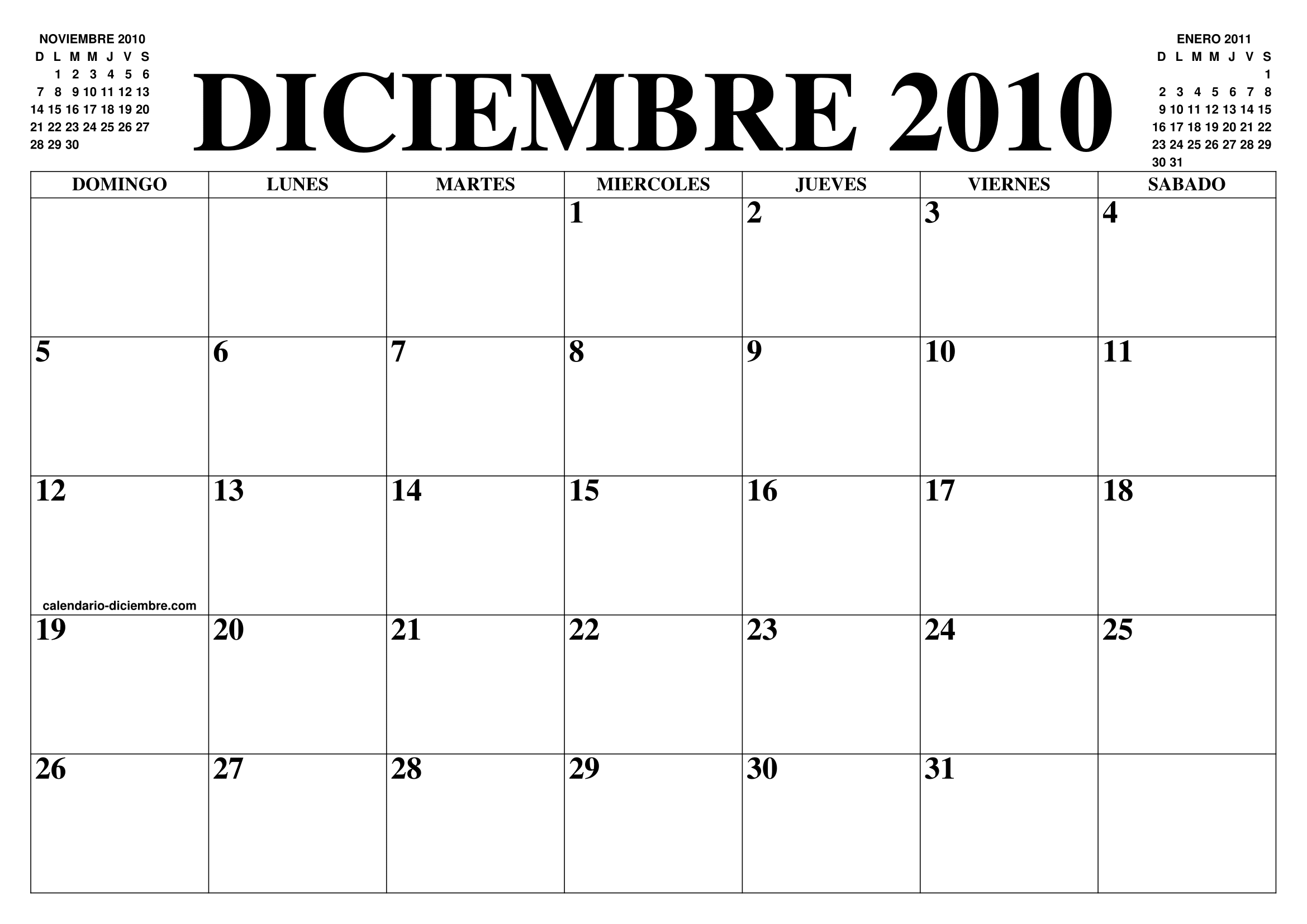 CALENDARIO DICIEMBRE 2010 : EL CALENDARIO DICIEMBRE PARA IMPRIMIR GRATIS - MES Y ANO AGENDA
